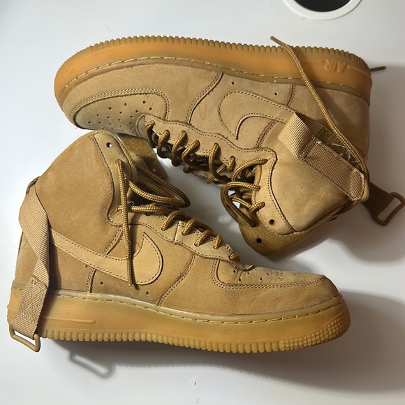 Nike | Shoes | Nike High Top Big Kids Air Force Flax Color | Poshmark